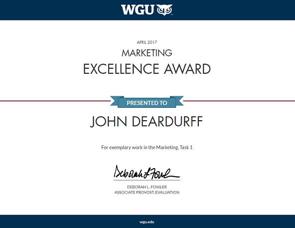 WGU Excellence Award - John Deardurff